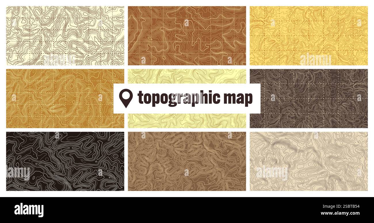 Colorful topographic map with contour lines. Geographic terrain grid ...