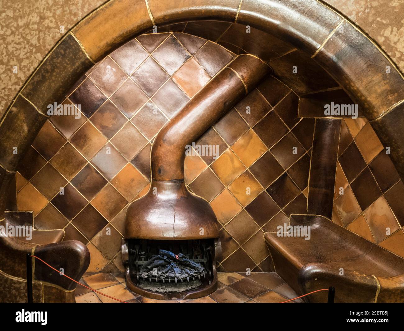 Fireplace inside the Casa Batlló designed by Antoni Gaudi, in Barcelona ...