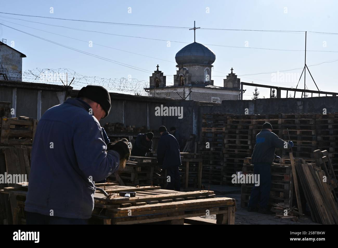 UKRAINE - JANUARY 30, 2025 - Russian POWs repair pallets on the ...