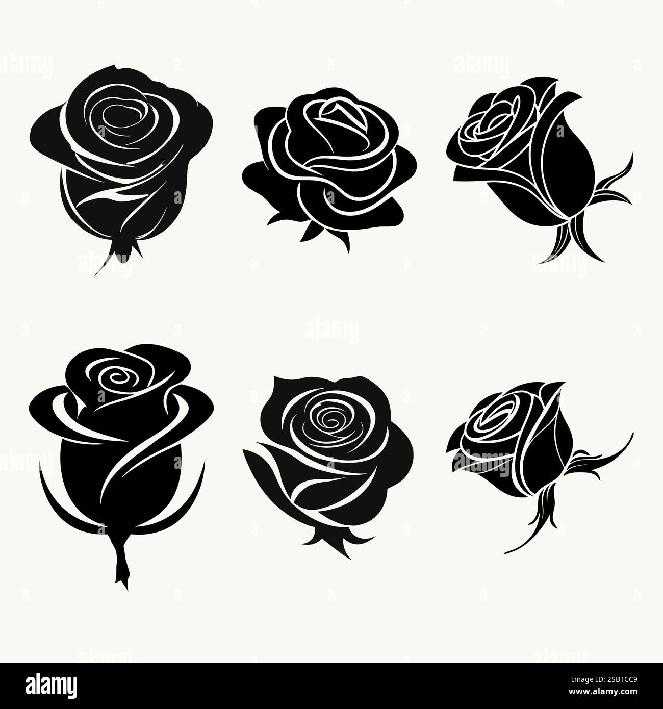 Set of six rose illustrations each with a unique style Stock Vector ...