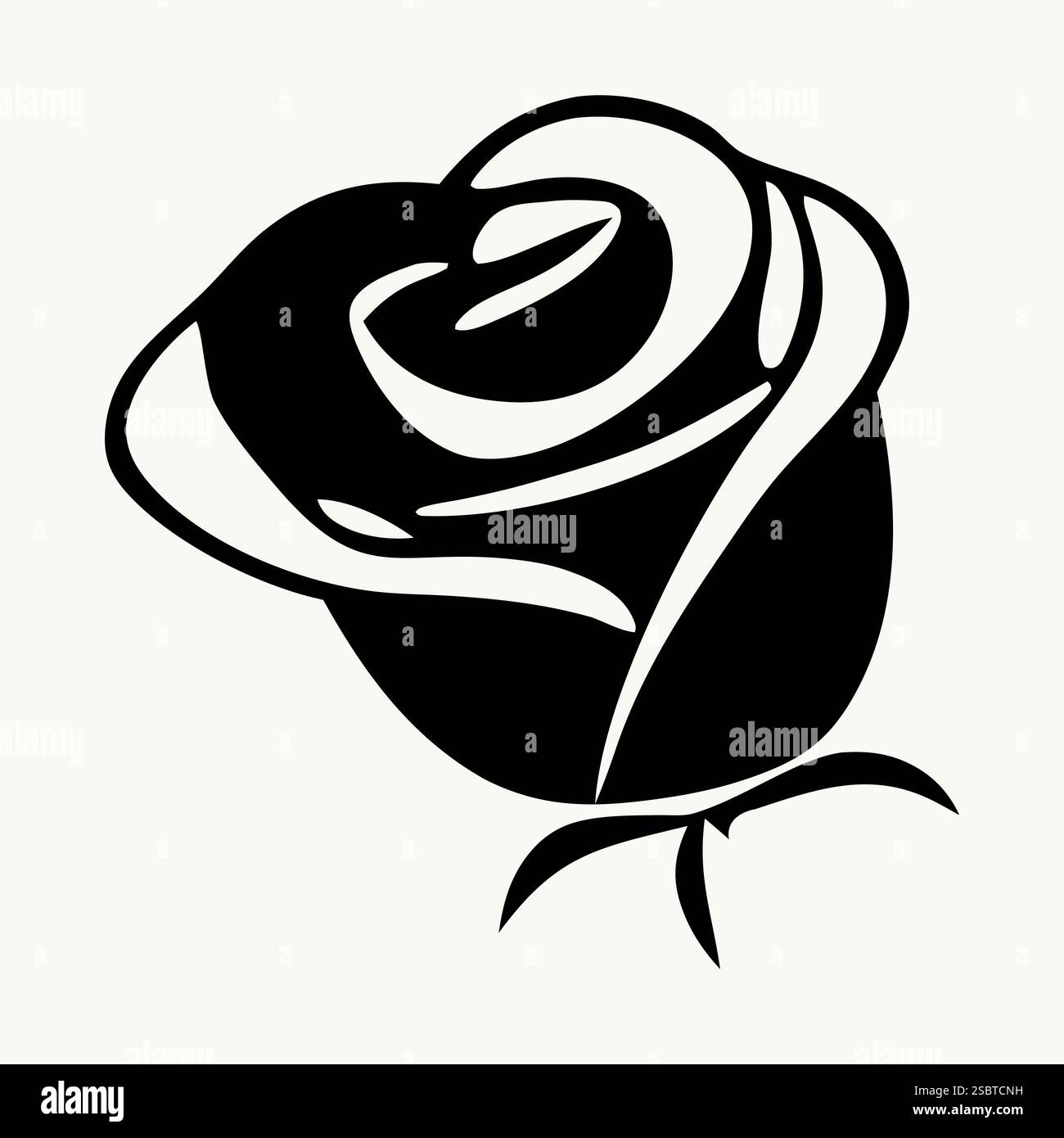 Black and white stylized rose silhouette on light background Stock ...