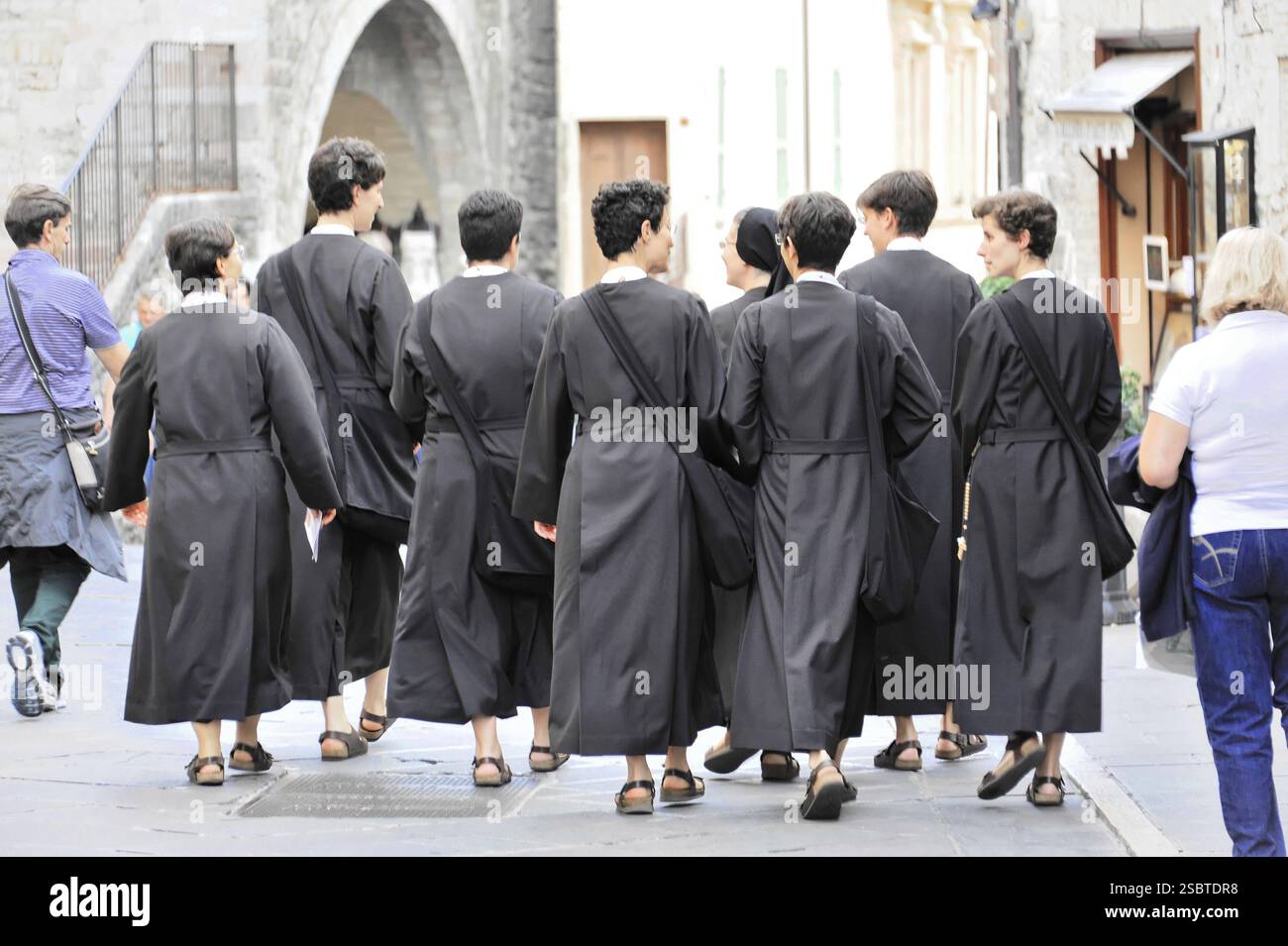 Assisi, Umbria, Italy, Europe, Group of nuns in black traditional ...