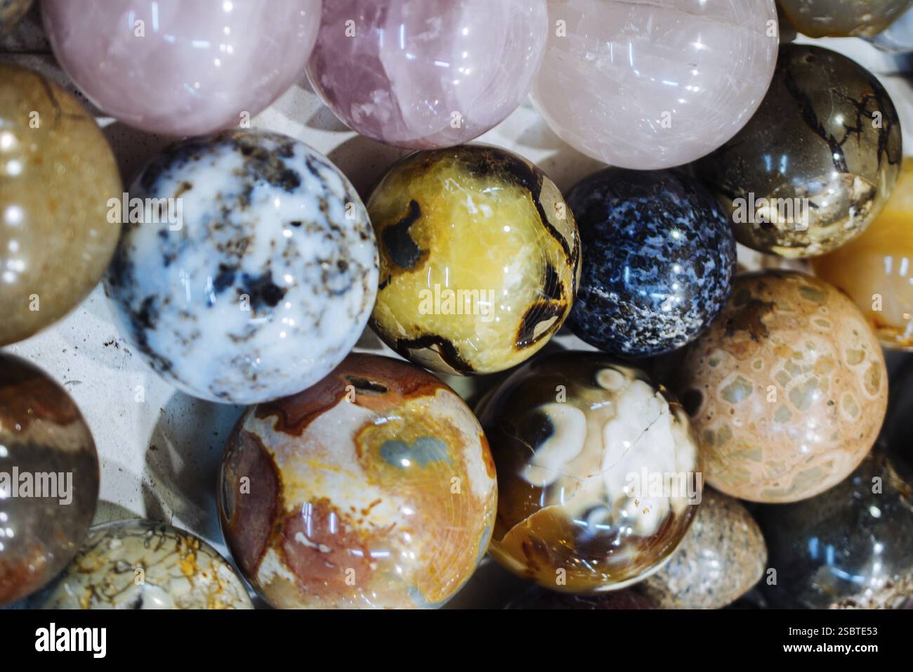 Semi precious stones balls as natural mineral rock specimen Stock Photo ...