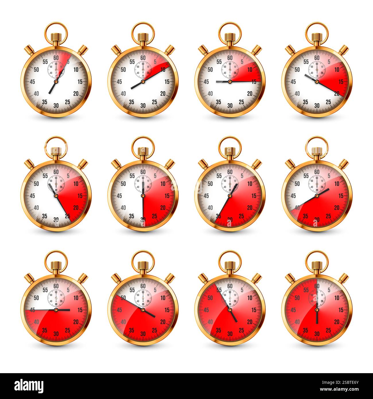 Realistic classic stopwatch. Shiny golden metal chronometer, time ...