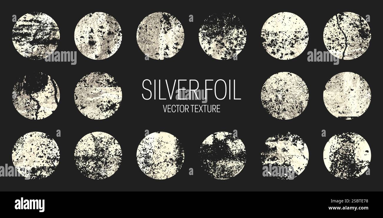 Grunge silver foil, shiny handmade circles. Golden glittering texture ...