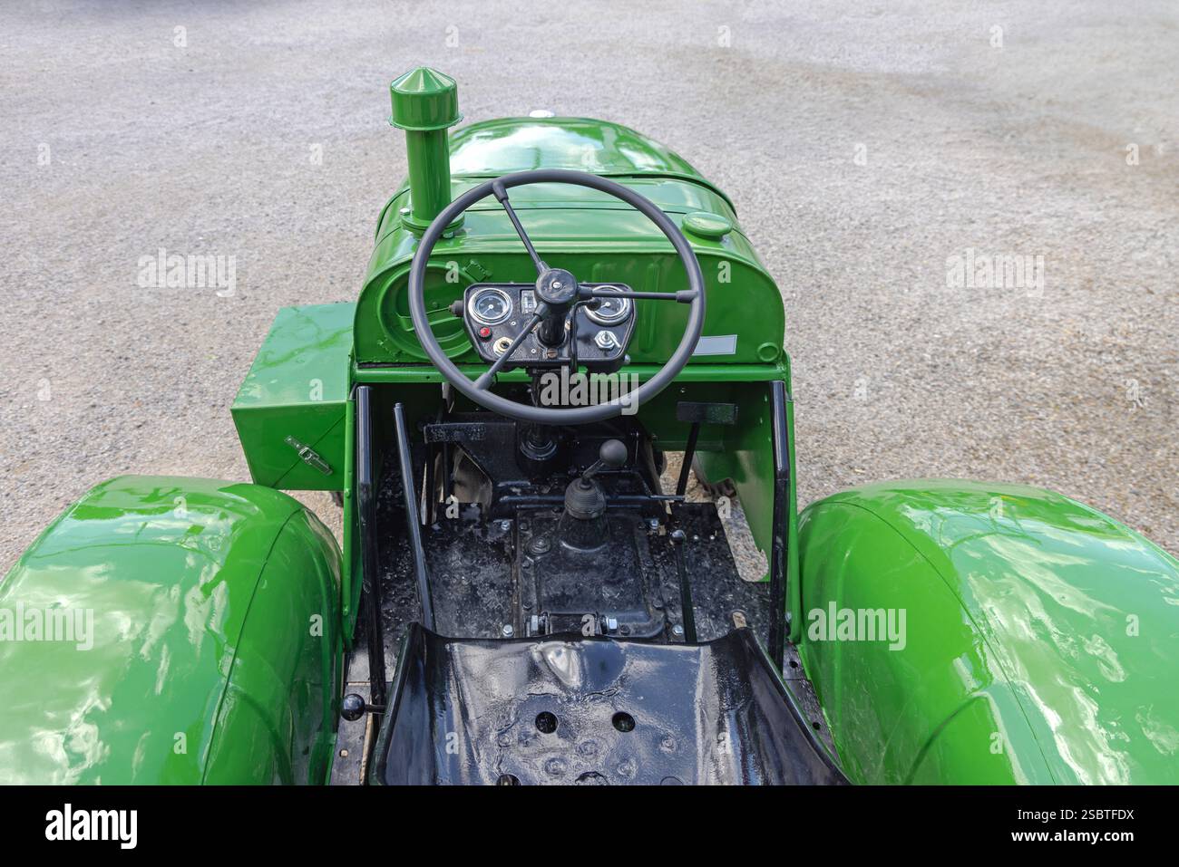 Classic Green Tractor Steering Wheel With Dashboard View From Driver ...