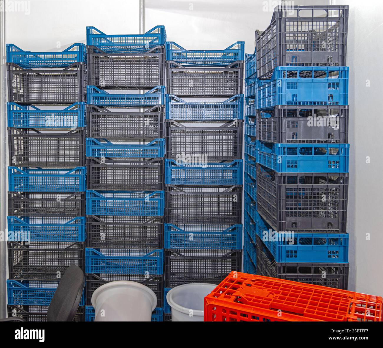 Stacks of New Plastic Crates for Packaging Produce Agriculture Farm ...