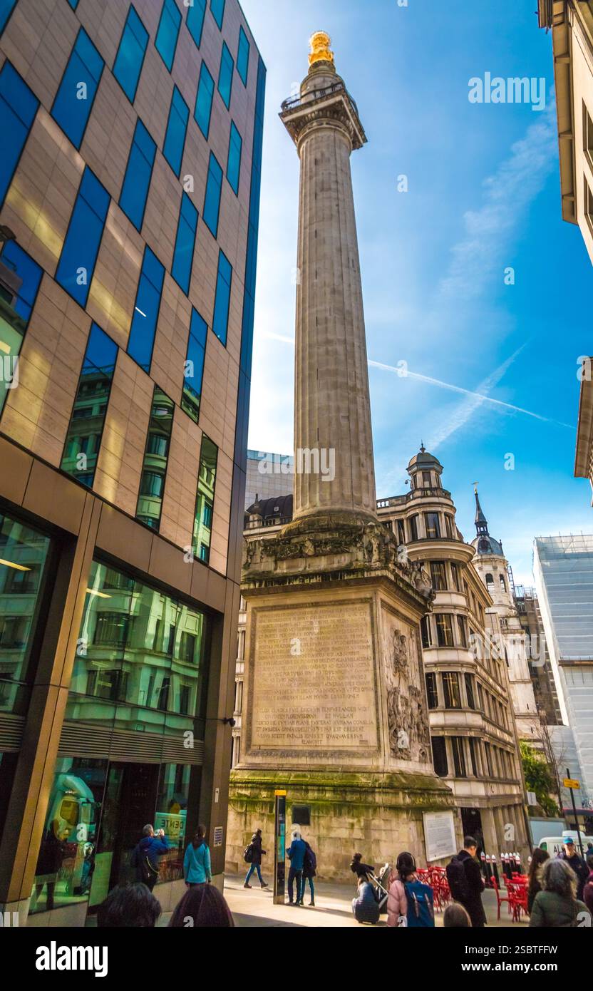 The famous Monument to the Great Fire of London, a fluted Doric column ...