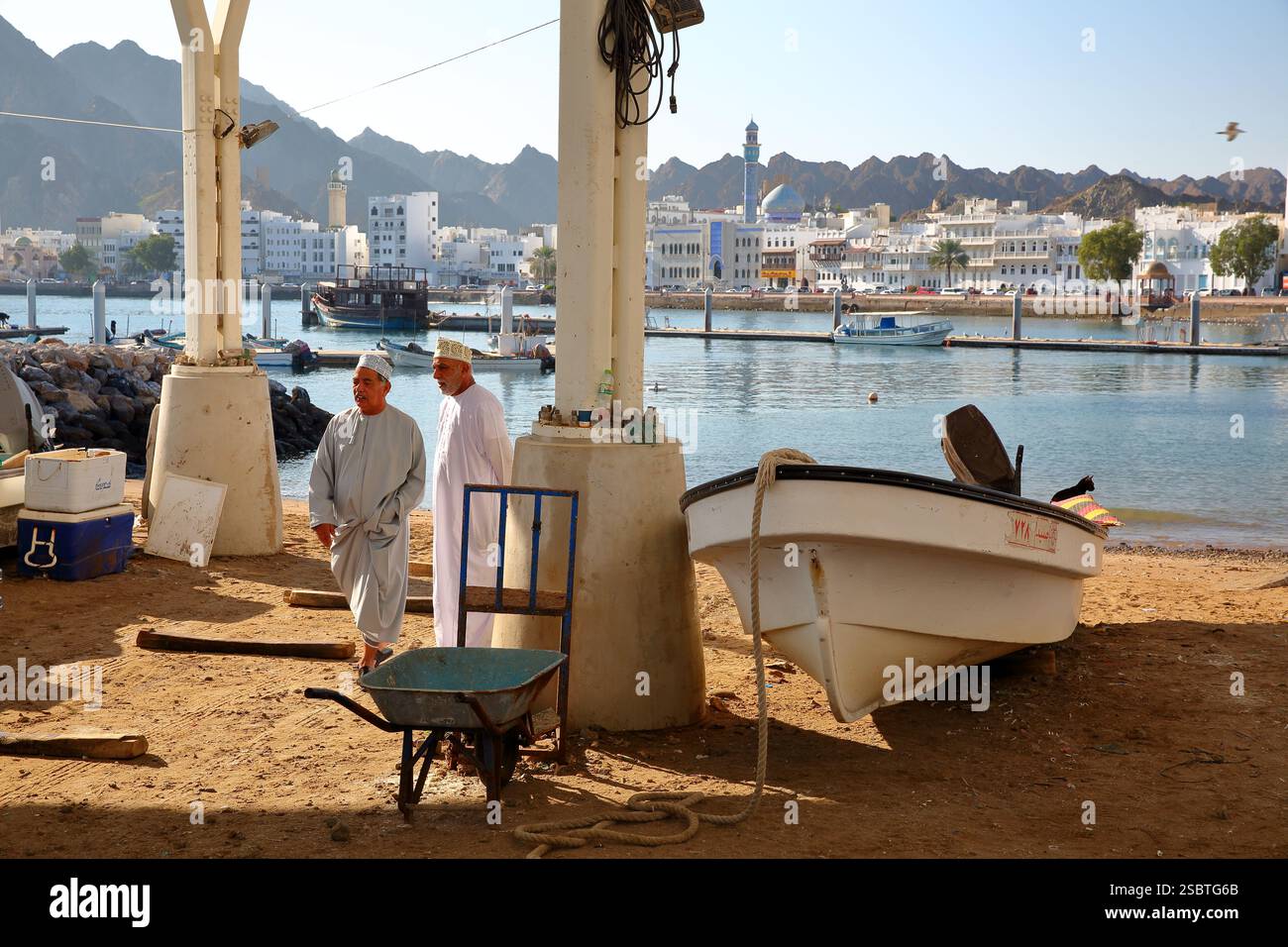 MUTTRAH, MUSCAT, OMAN - DECEMBER 27, 2024: The Muttrah corniche viewed ...