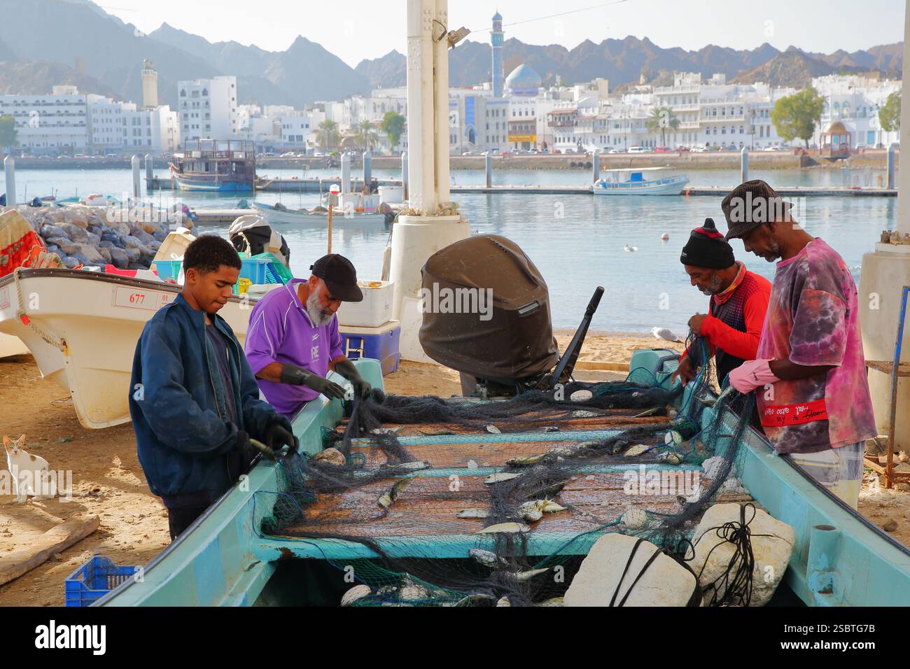 MUTTRAH, MUSCAT, OMAN - DECEMBER 27, 2024: The fish harbor next to the ...