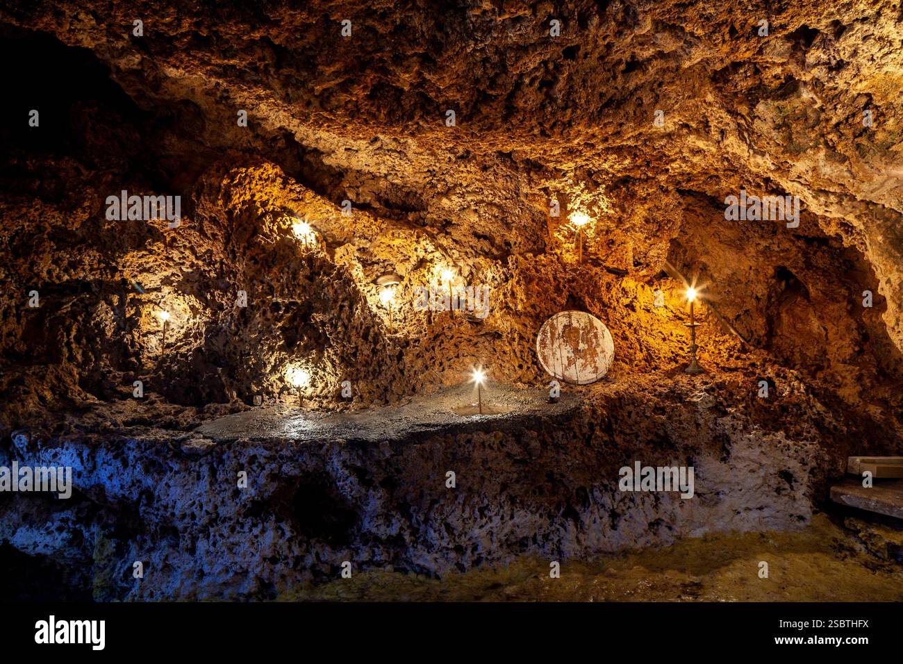 Interior of the rock-carved chapel of Saint John (Agios Ioannis) in ...