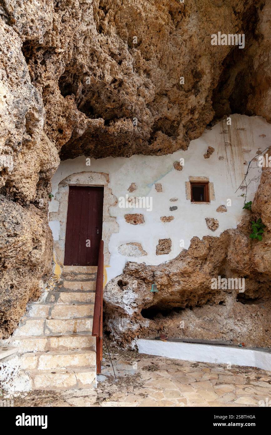 The rock-carved chapel os Saint John in the rural region of Apokoronas ...