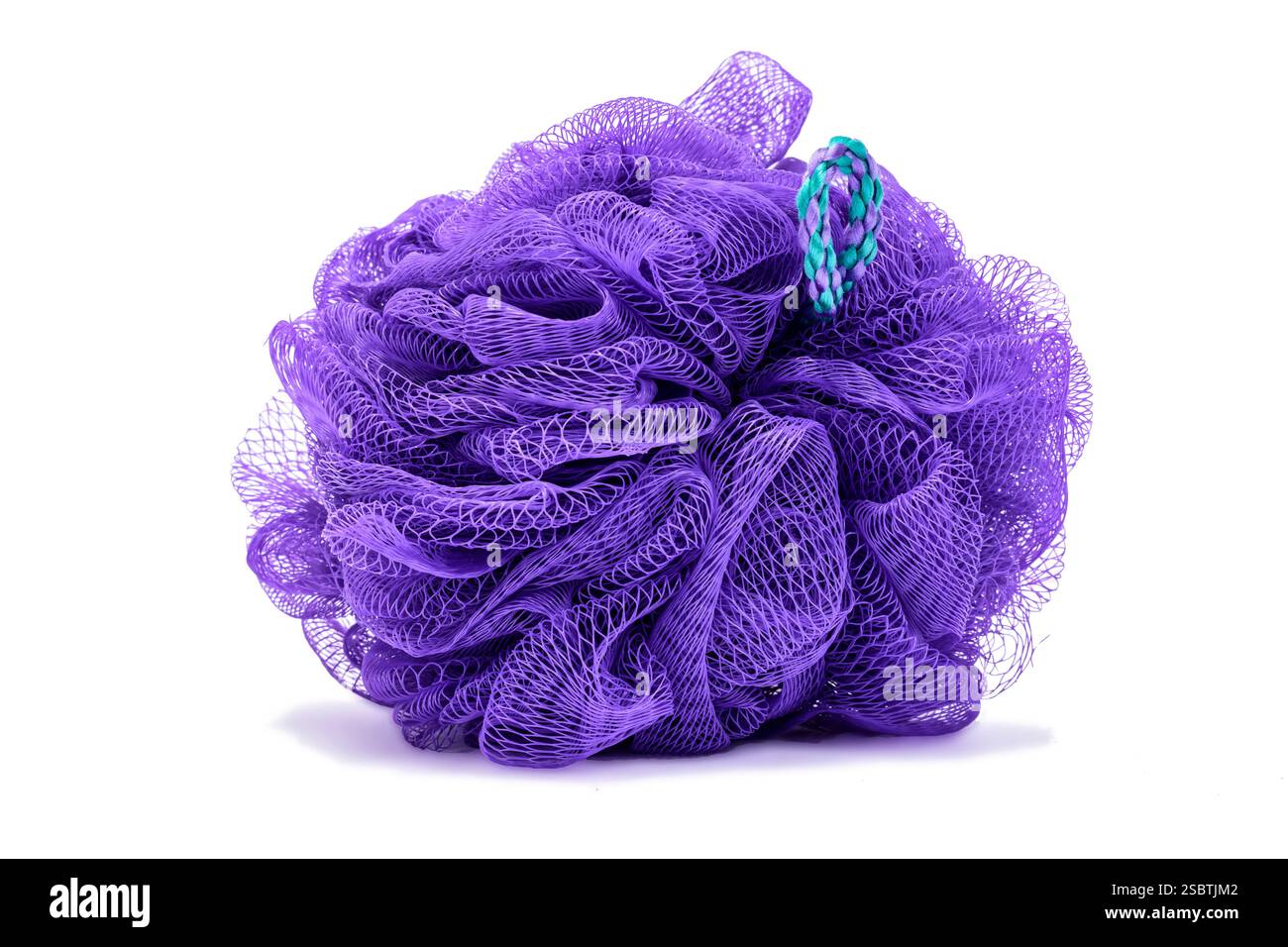 Horizontal close-up shot of a bath scrunchie with shadow isolatedon a ...