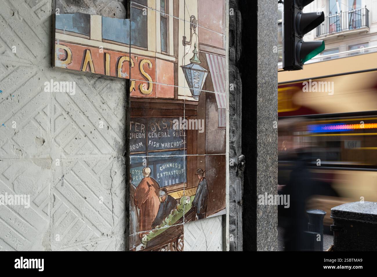 Vintage tile mural of Craig's, a fish & oyster shop, on a building ...