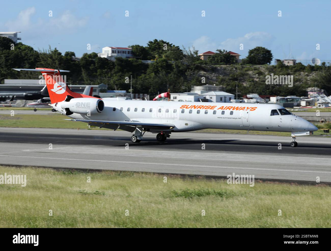 One Caribbean airline Embraer ERJ145, operated by South African airline, Sunrise Airways ...