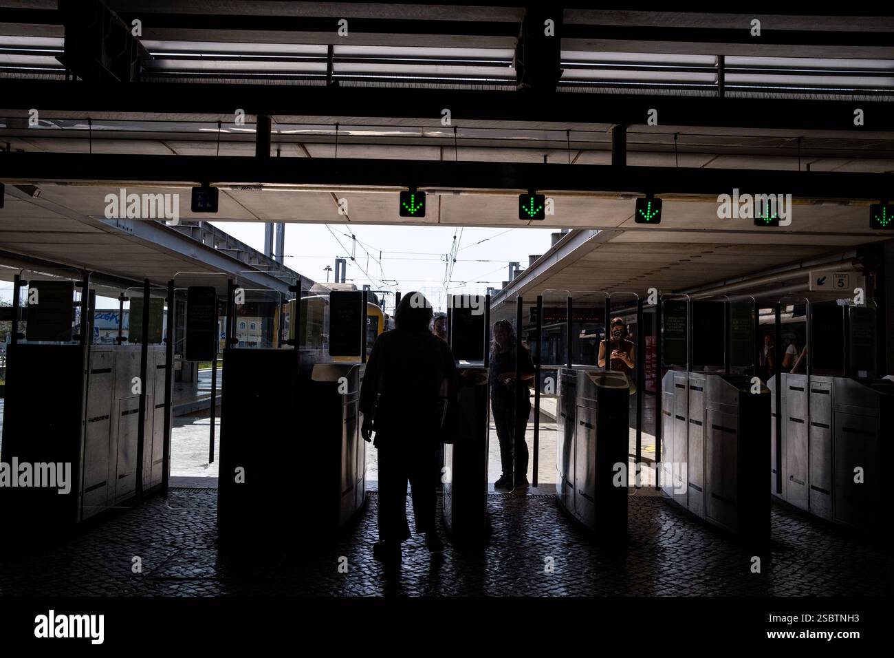 Crossing the Tagus river by boat from Cais do Sodre to Cacilhas in ...