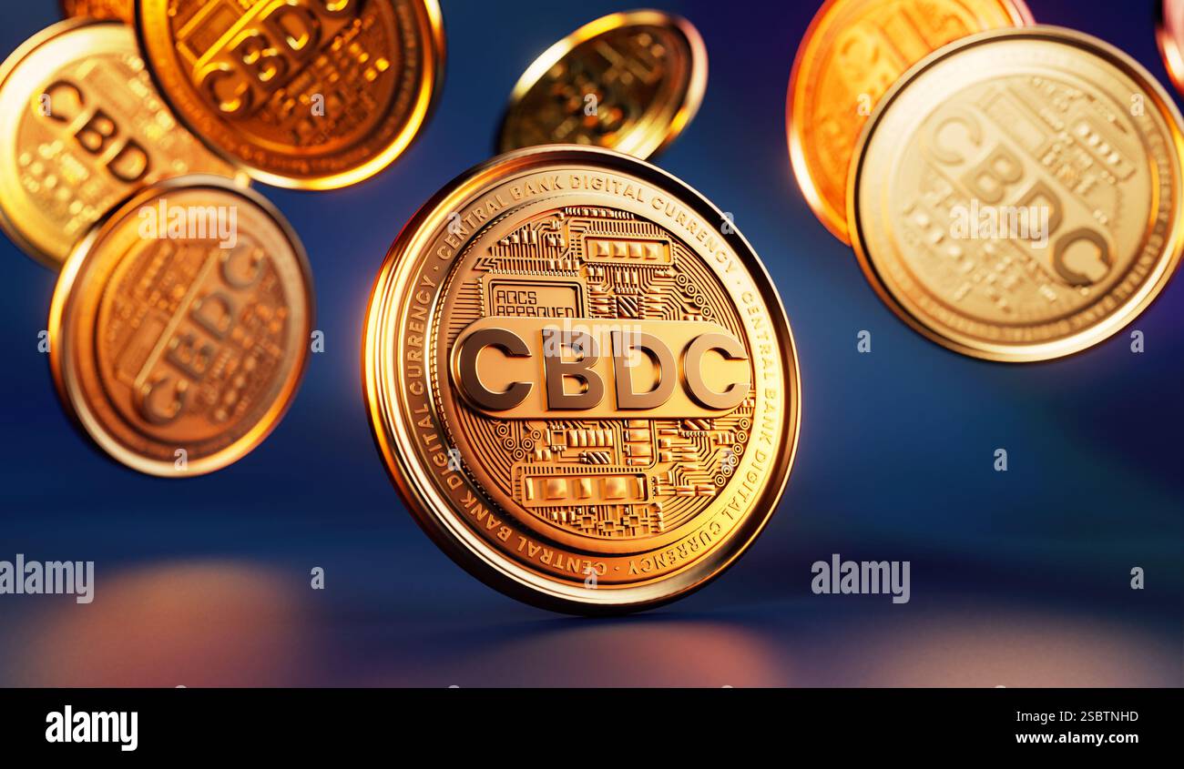 CBDC Central Bank Digital Currency golden digital coins with futuristic ...