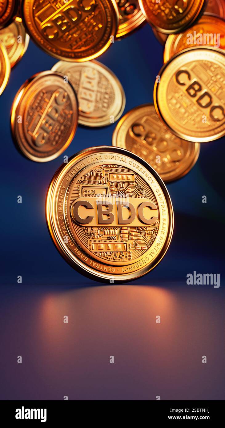 CBDC Central Bank Digital Currency golden digital coins with futuristic ...