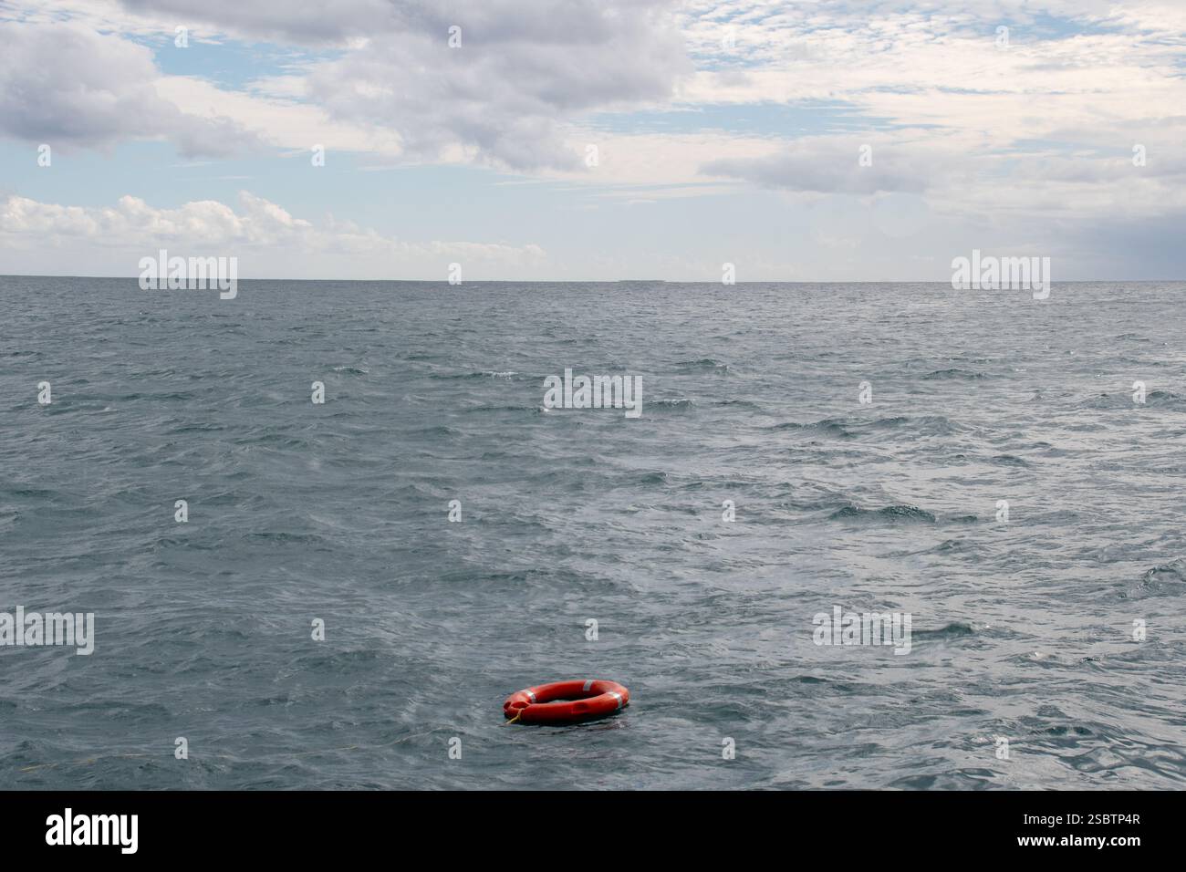 Life elt trailing from a catamaran on the Atlantic Ocean in Cape Verde ...