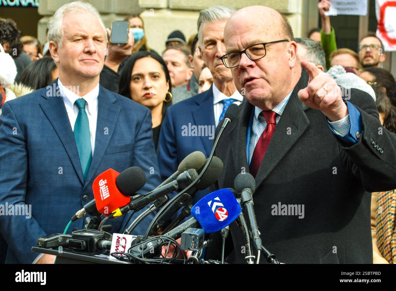 Rep. Jim McGovern (D-MA) speaks at a news conference outside the USAID ...