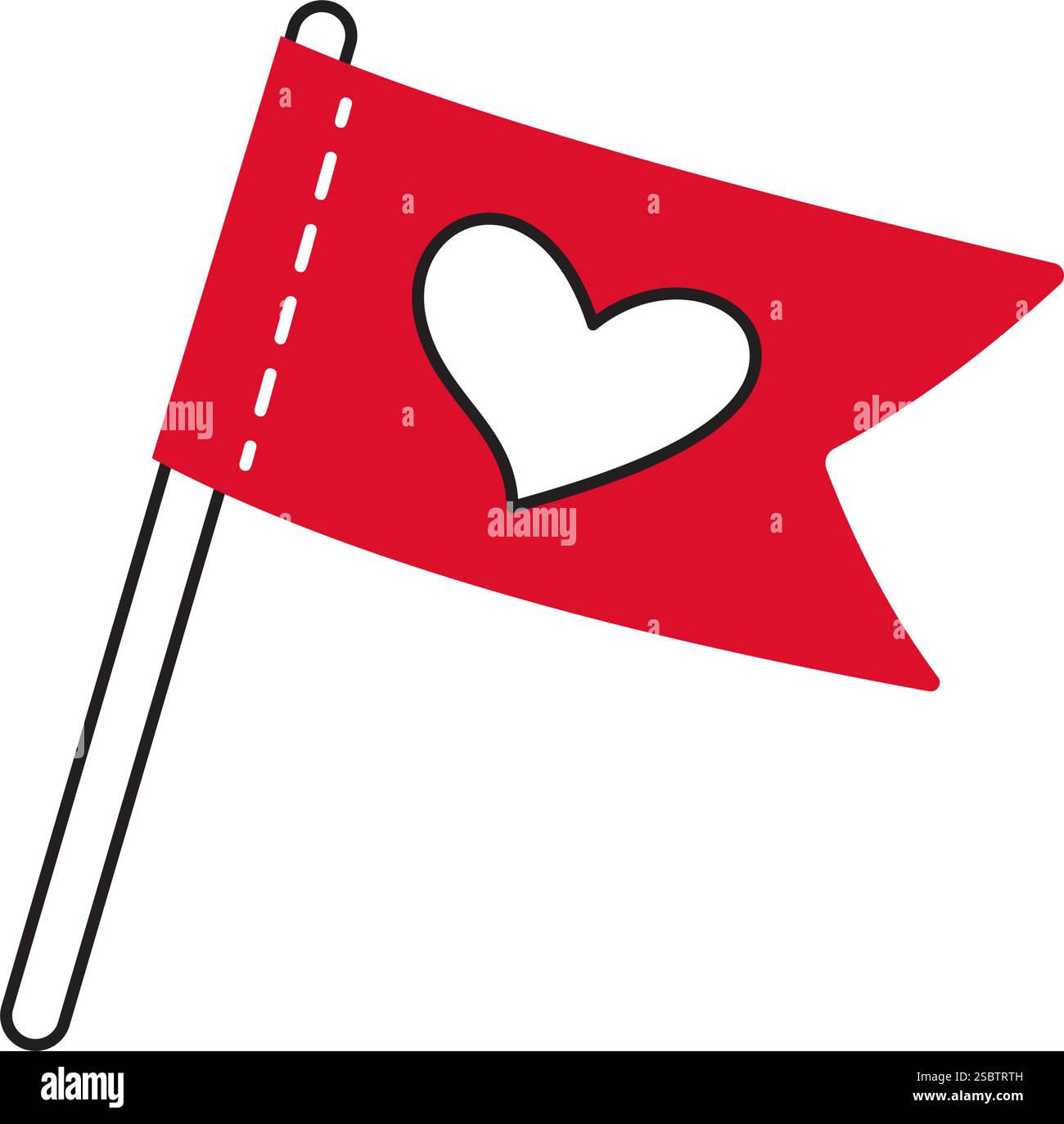 Red Flag with heart doodle style Hand drawn trendy flat style love ...
