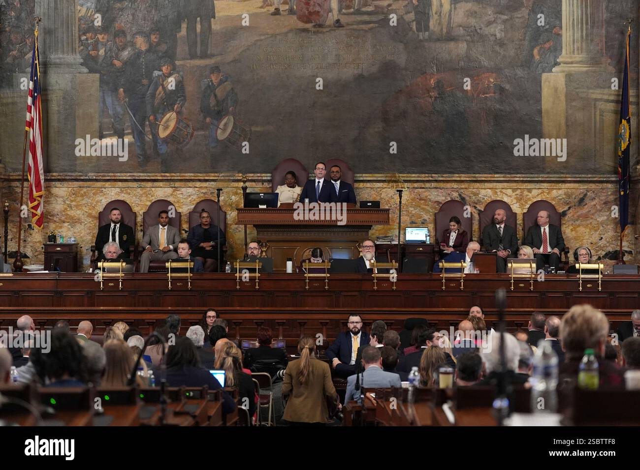 Pennsylvania Gov. Josh Shapiro, accompanied by state House Speaker ...
