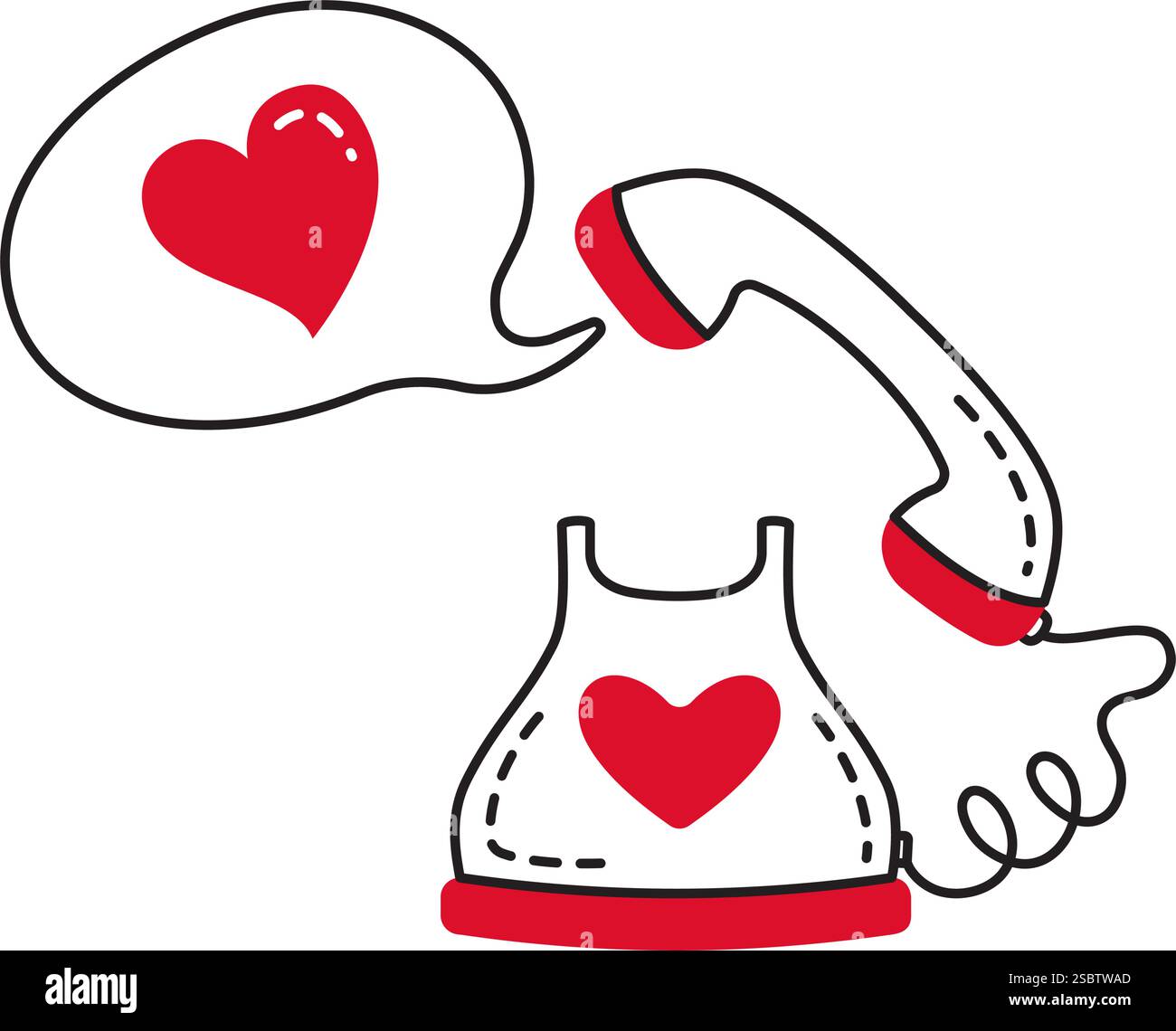 Cute old Telephone doodle style Hand drawn trendy flat style love ...