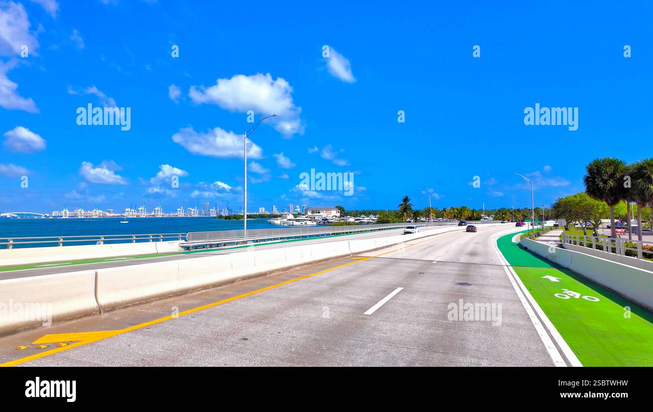 Driving on Rickenbacker Causeway to Key Biscayne Stock Photo - Alamy