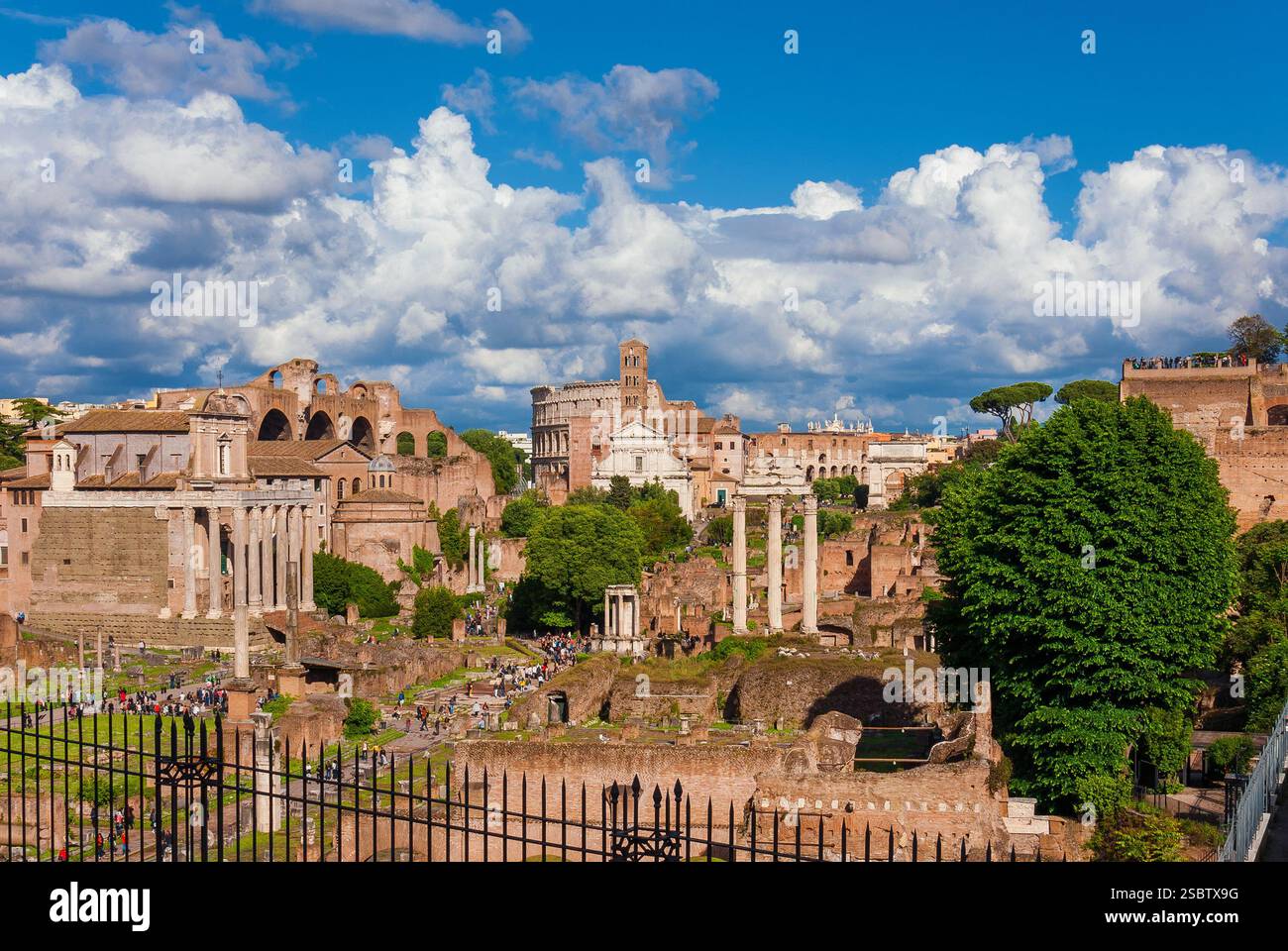 Roman Forum ancient ruins with Coliseum and Palatine Hill panoramic ...