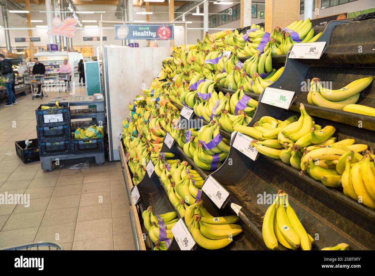 fresh fruits bananas prepacked shelves at Sainsbury' supermarket ...