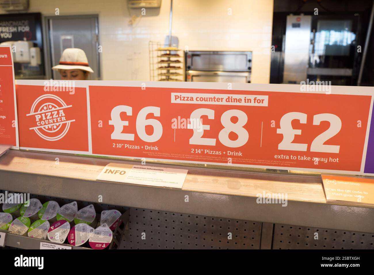 Signage of three choices of Pizza counter Dine-in selections for £6, £8 ...