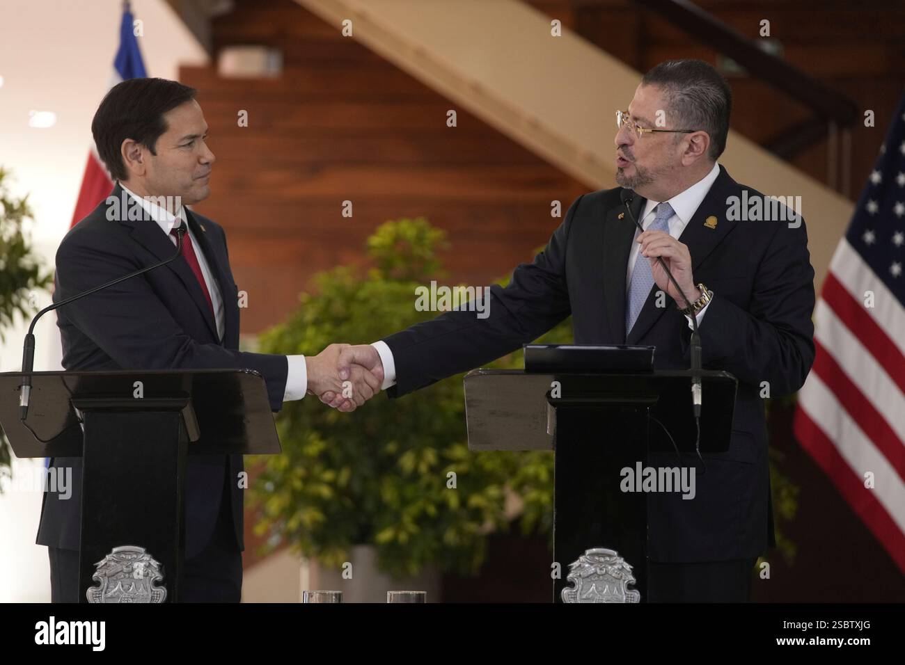 U.S. Secretary of State Marco Rubio, left, shakes hands with Costa ...