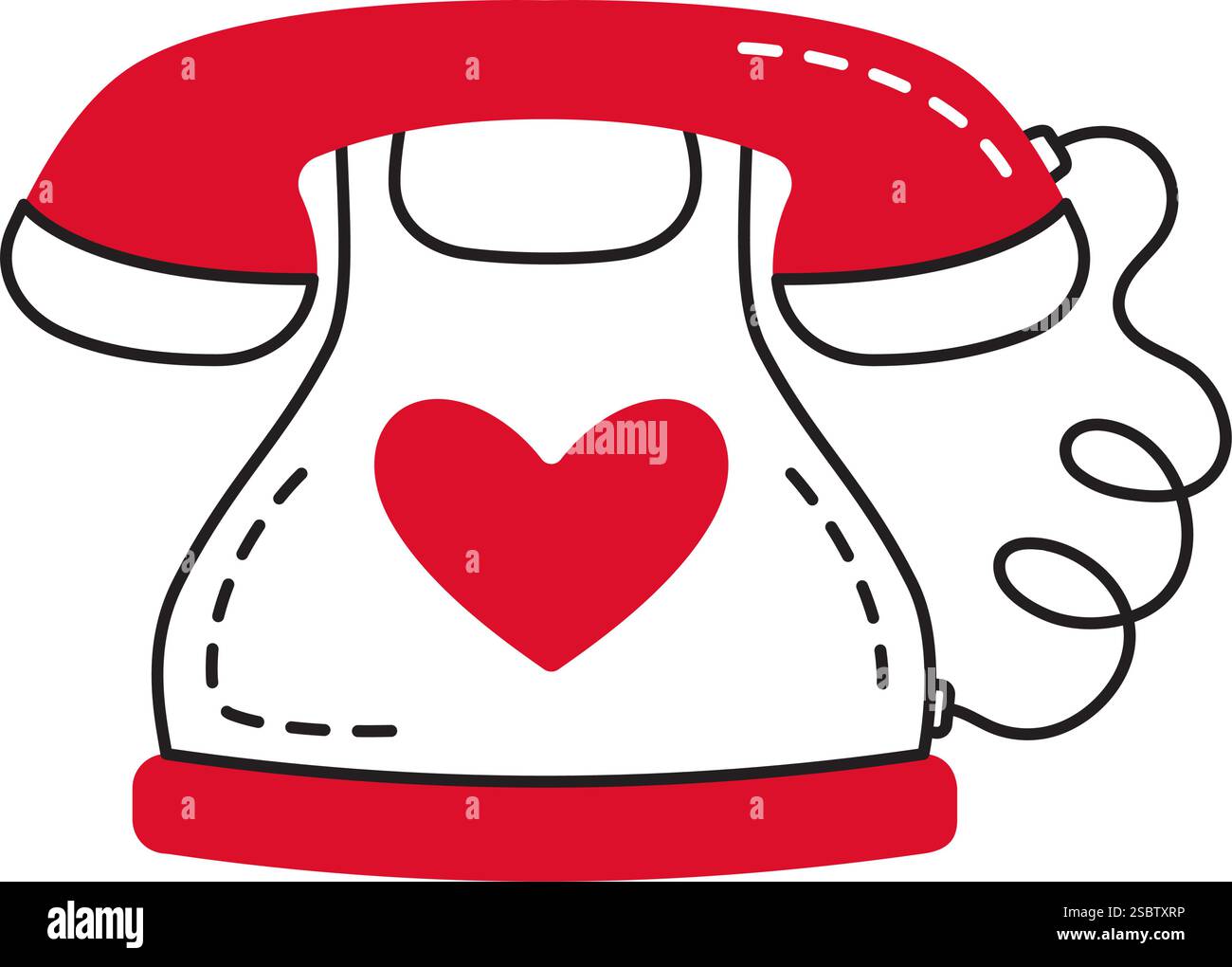 Cute old Telephone doodle style Hand drawn trendy flat style love ...