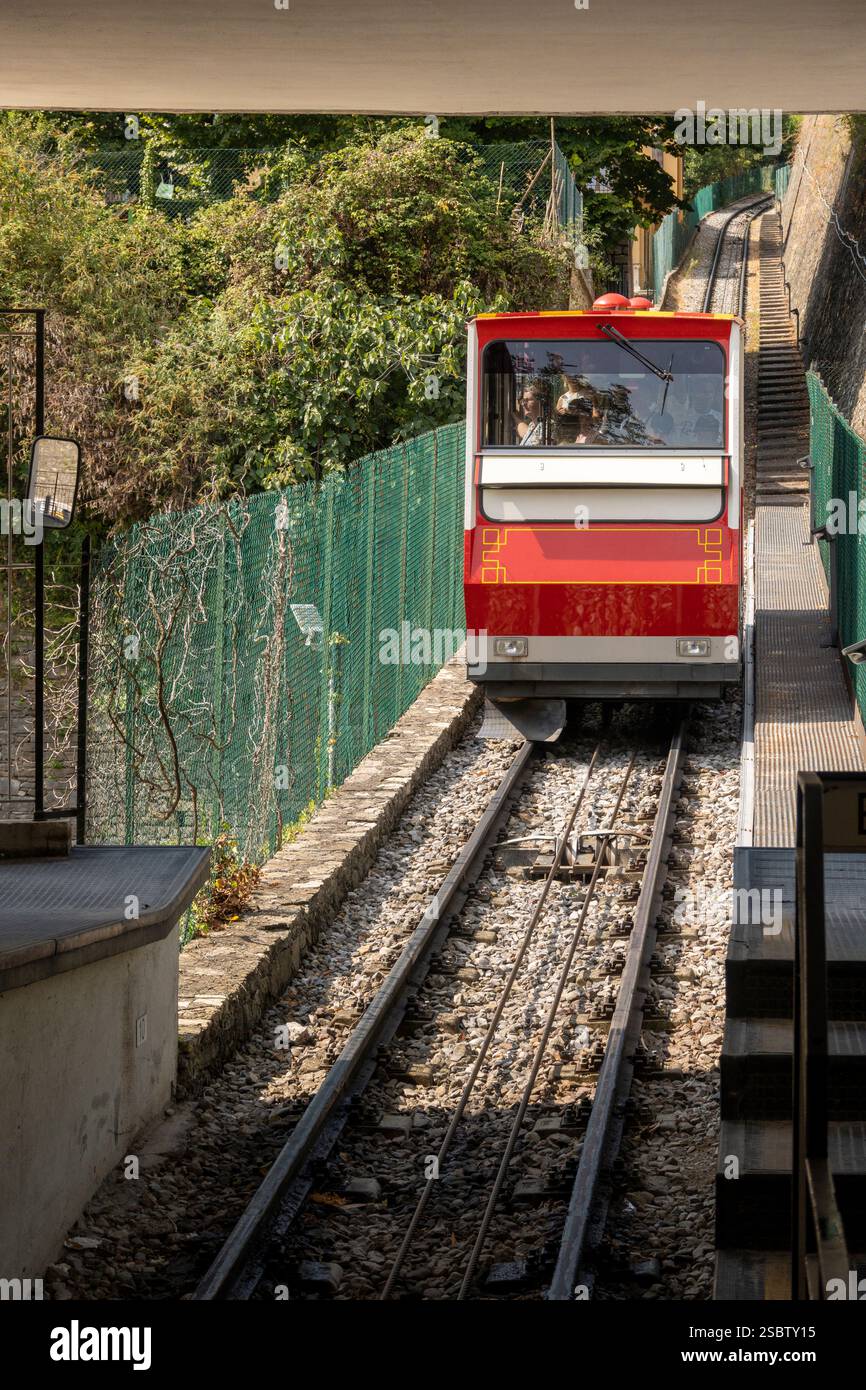 The funicular from Citta Alta to San Vigilio in Bergamo, Italy Stock ...