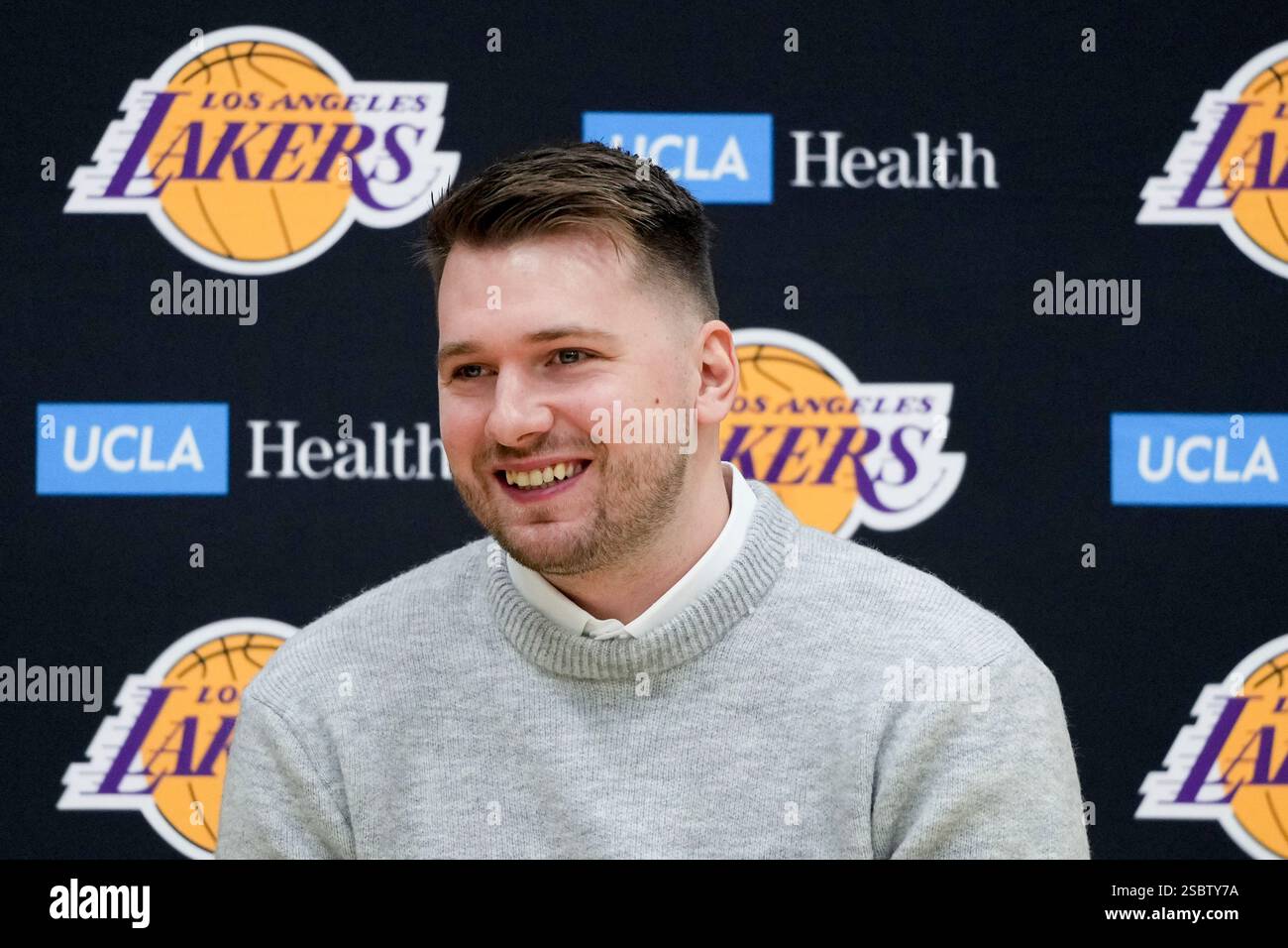 Los Angeles Lakers' Luka Doncic speaks during an introductory NBA ...