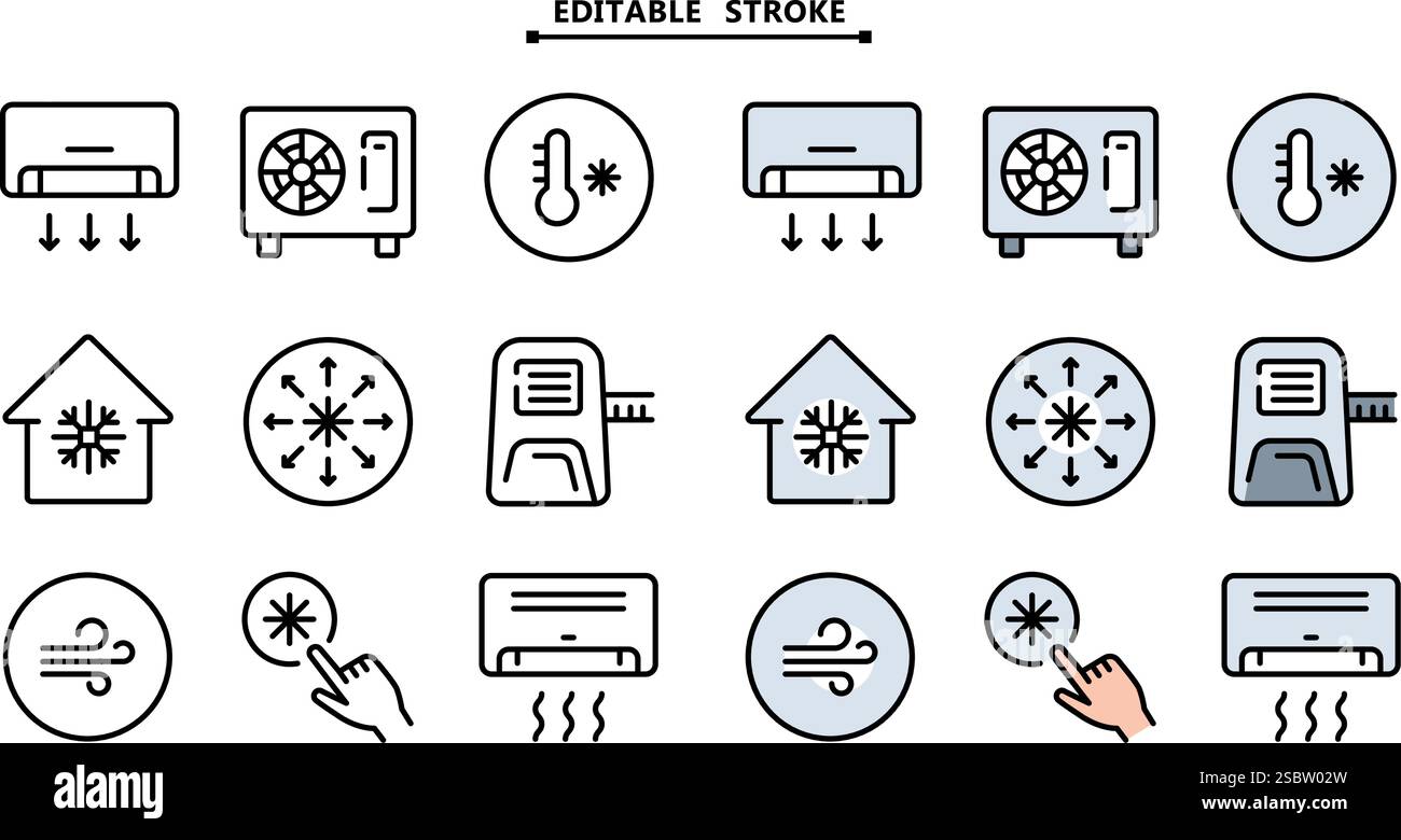 Air conditioner icons set. Editable stroke. Home appliance. Electrical ...
