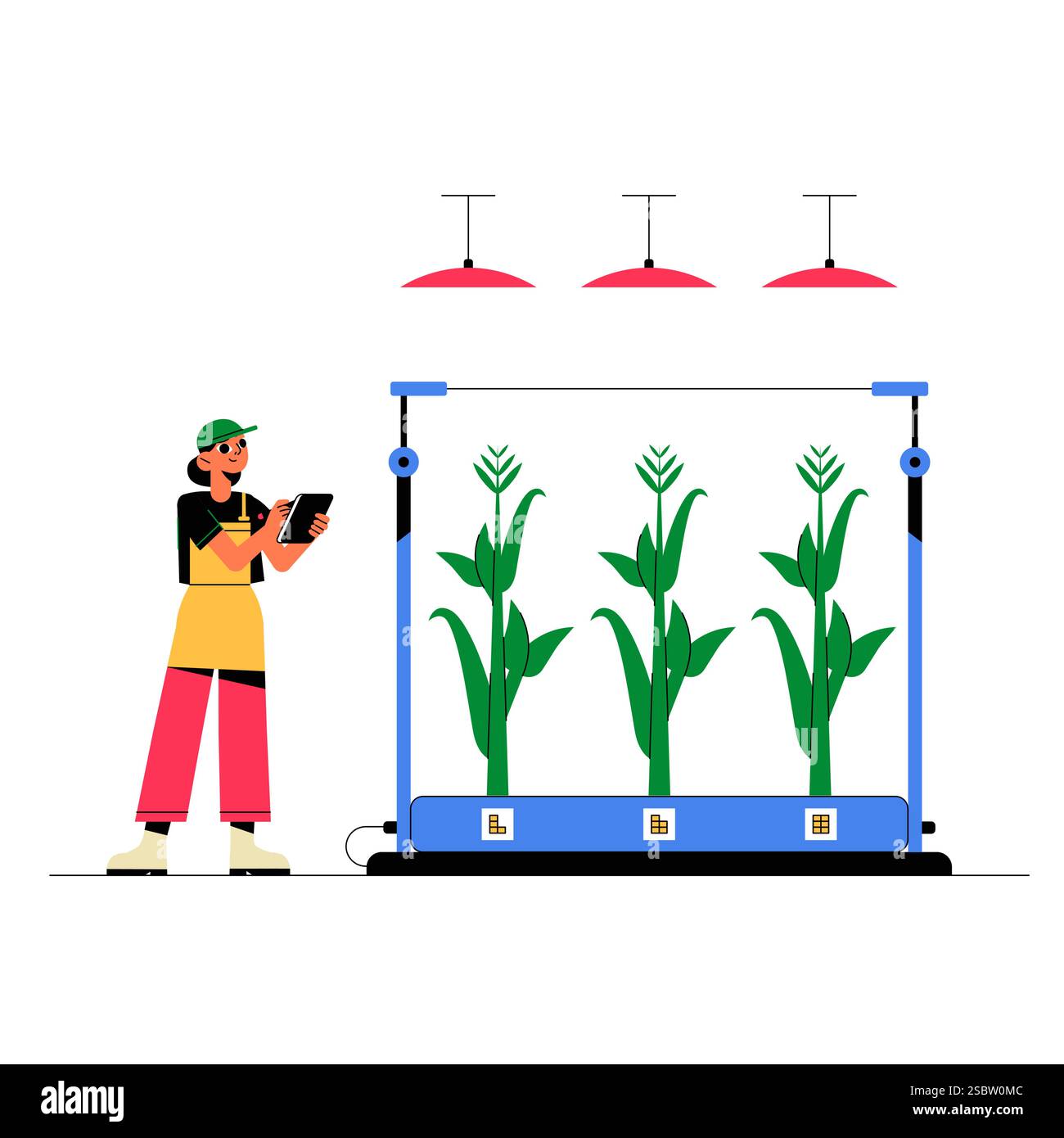 Female Agronomist Monitoring Smart Farming System With Digital Tablet Flat Vector Illustration