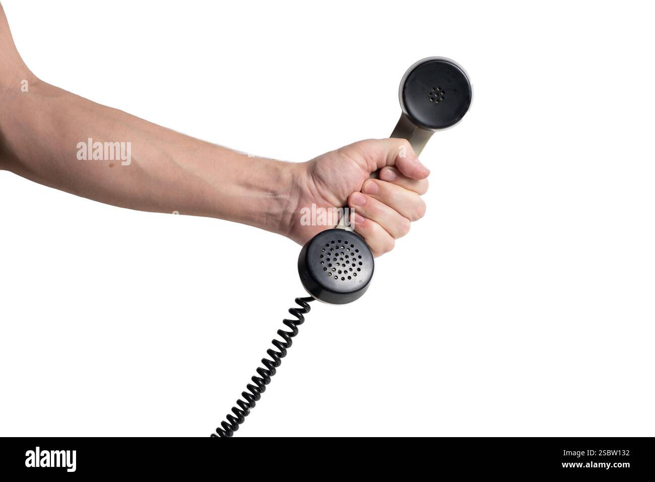 Telephone receiver in hand isolated on white background Stock Photo - Alamy