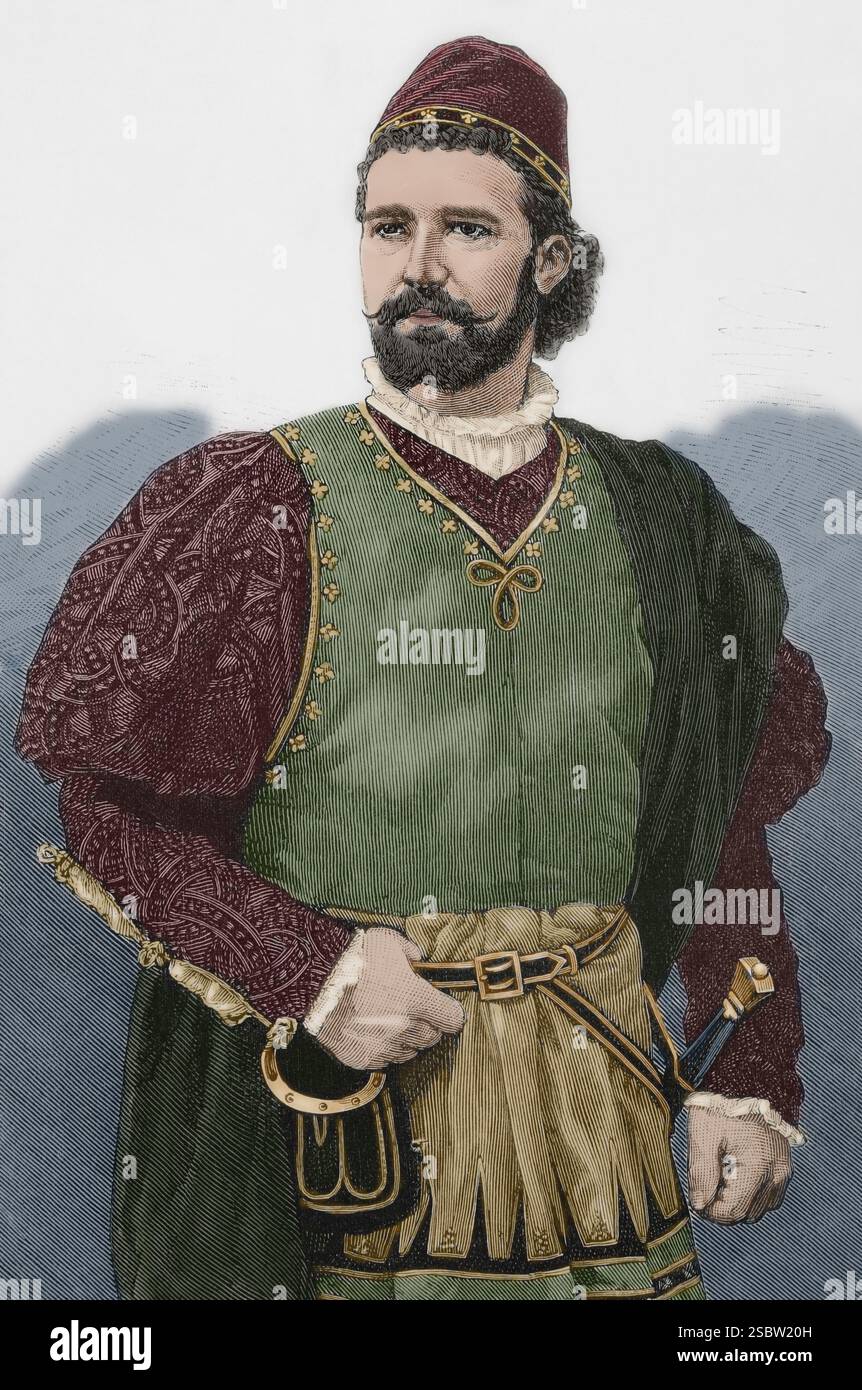 Julián Gayarre (1844-1890). Spanish opera singer. Portrait. Engraving ...