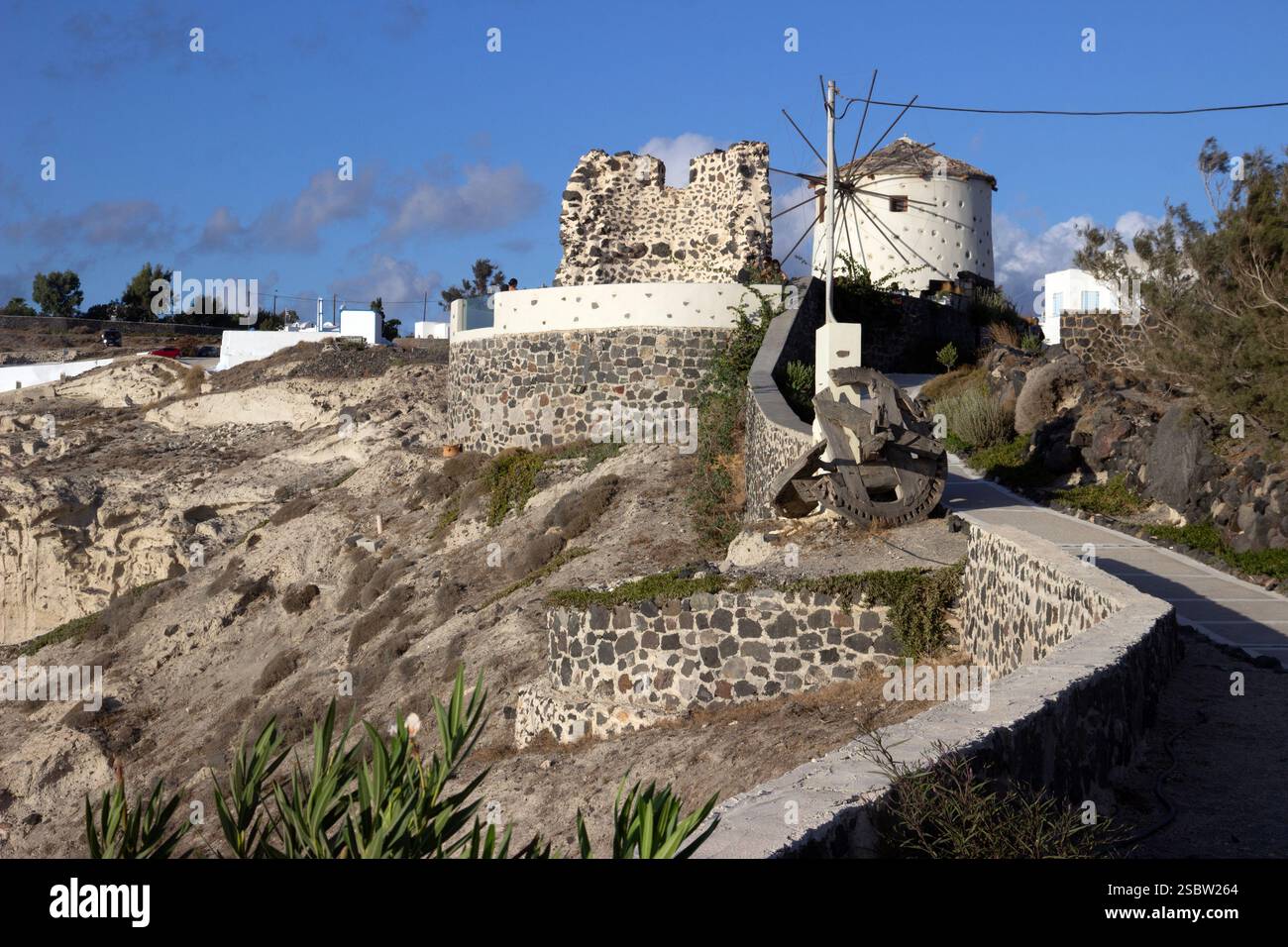 Megalochori, popular destination on Santorini, has iconic white houses ...
