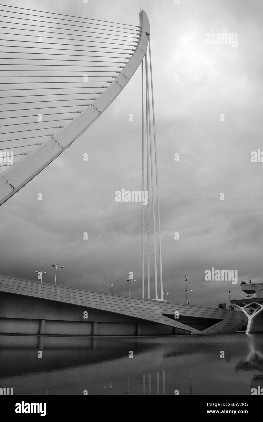 Valencia, Spain- December 27, 2024:The Azud del Oro bridge on a cloudy ...