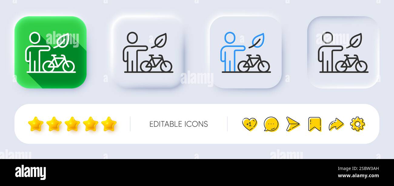 Eco bike line icon. City bicycle transport sign. Neumorphic buttons ...