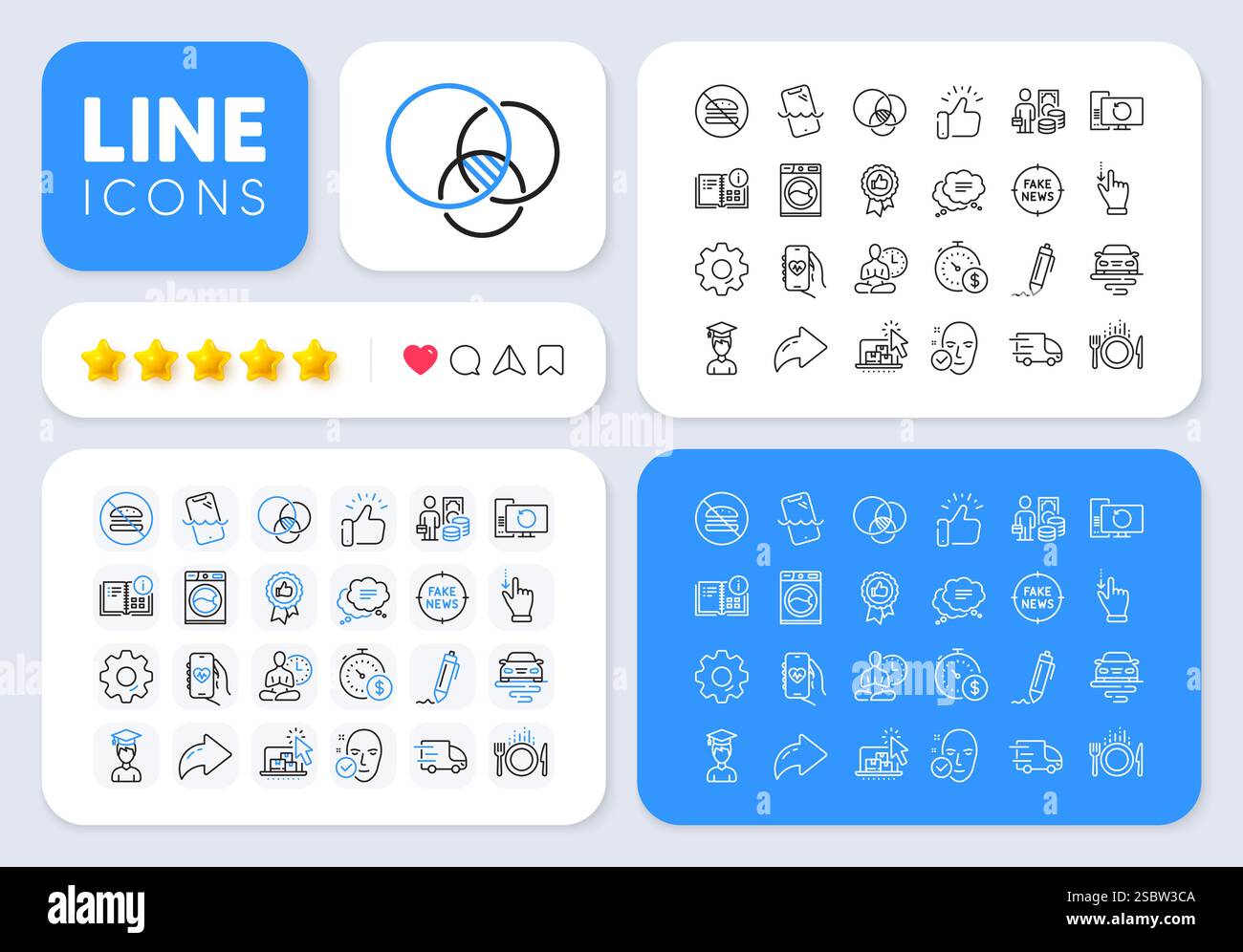 Last minute, Text message and Euler diagram line icons for web app. Pictogram icon. App line ...