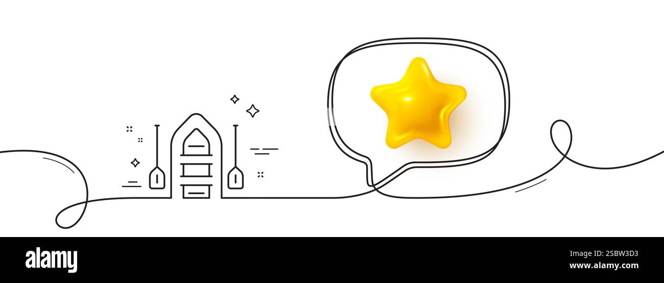 Boat line icon. Inflatable vessel sign. Continuous line with 3d star ...