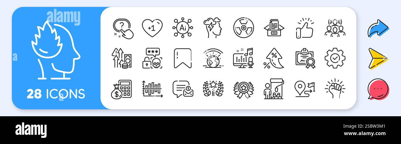 Diagram chart, Stress and Inflation line icons. For web app, printing. App line icons. Vector ...