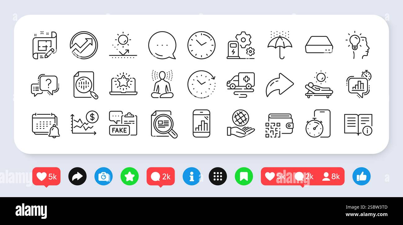 Architect plan, Lounger and Qr code line icons pack. For web app. Social media icons. Vector ...