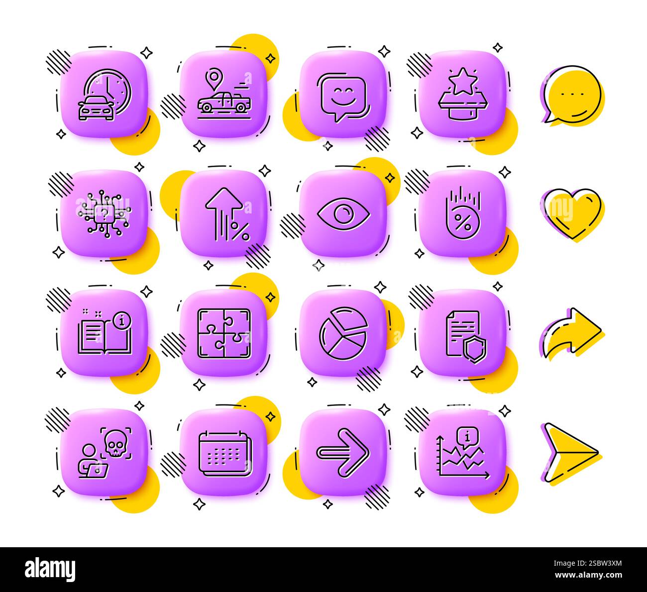 Calendar, Manual and Smile face line icons. For web app, printing. App ...