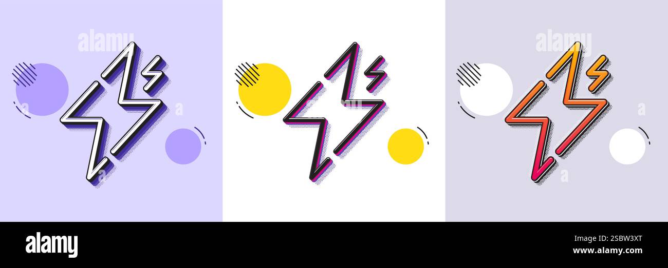 Power line icon. Flash electric energy sign. Halftone dotted pattern ...