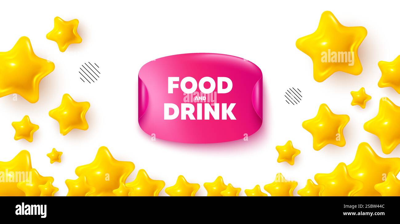 Food and Drink tag. Kitchen food offer. Sticker stars banner. Vector ...