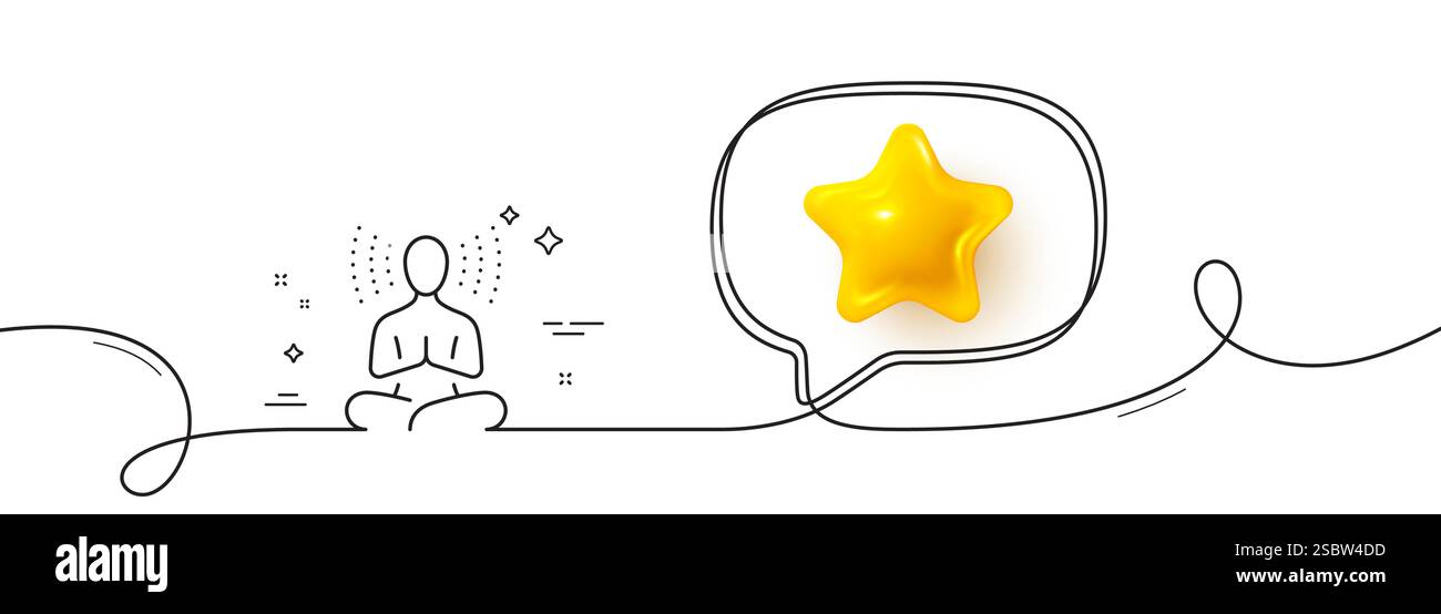 Yoga line icon. Meditation pose sign. Continuous line with 3d star ...